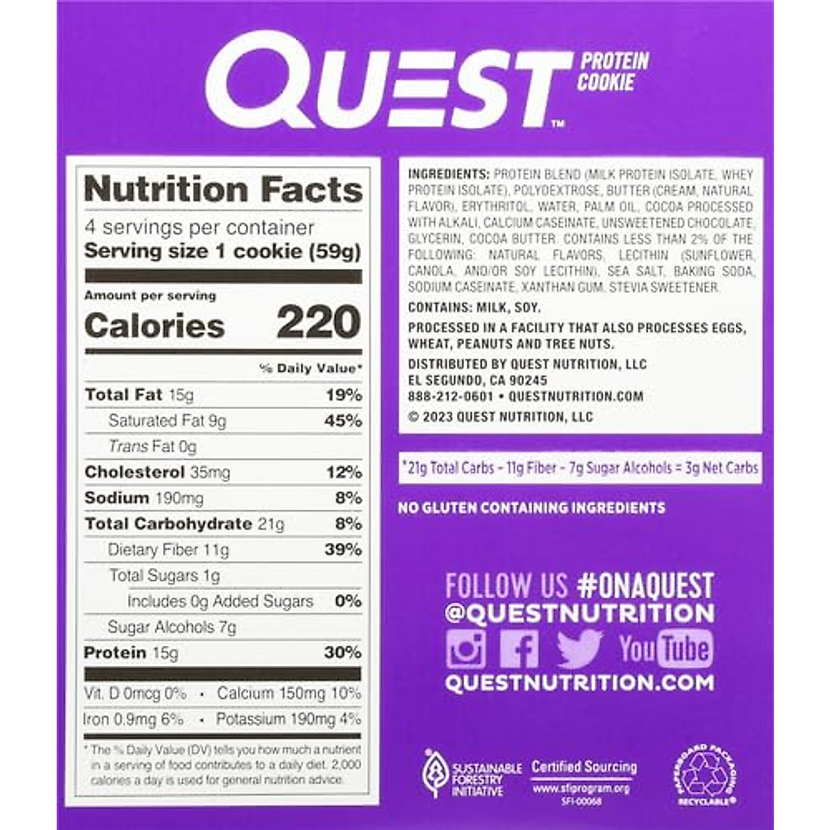 Quest NUTRITION Double Chocolate Chip Protein Cookie, 4 CT