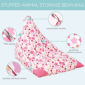 Aubliss Stuffed Animal Storage Bean Bag Chair Cover, 50"x 35" Extra Large Bean Bags for Kids & Adults, Beanbag Toy Storage for Boys Girls - Premium Cotton Canvas Bola