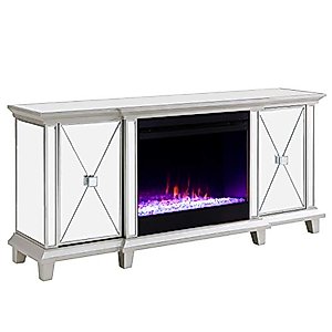 SEI Furniture Toppington Mirrored Media Console Color Changing Electric Fireplace, Silver