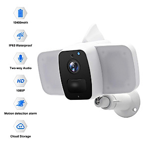 Security Floodlight Camera, Wireless Security Camera Outdoor, Home WiFi Battery Camera, Night Vision,IP65 Waterproof, Two Way Audio, PIR Motion Detection,Cloud/SD,Smart Life APP