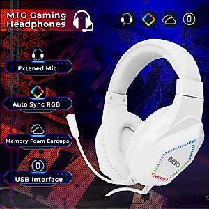 Gaming Kit for PC, RGB Keyboard and Mouse, Gaming Headphone, Large LED Desk Mat with Smooth Surface with RGB Modes for Desktop Computer, Xbox and PS4 Gamers - MTG 4 in 1 Combo