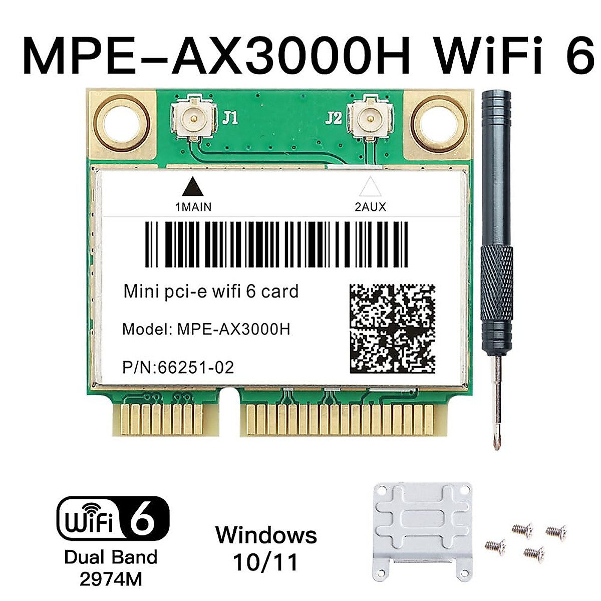 MPE-AX3000H WiFi 6 Wireless Card Dual Band 802.11ax Half Mini PCI-E WiFi Card PCI Express Network Adapter BT5.2 2.4GHz 574Mbps 5GHz 2.4Gbps(160MHz) for Windows 10/11 64 bit Better 7260HMW WiFi Card