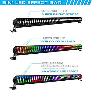 OPPSK LED Stage Wash Light Bar - 100W 288LEDs RGBW DJ Light Bar with Chasing Function Pixel Mapping Strobe Lighting Effects Uplights for Events Concert Music Live Show Wedding Party Stage Lighting