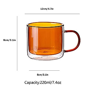 Glass Coffee Mugs - Xhftop 12 Ounces Double Wall Cups with Handle Set of 2 - Wall Insulated Glassware Cup (Inner Brown)