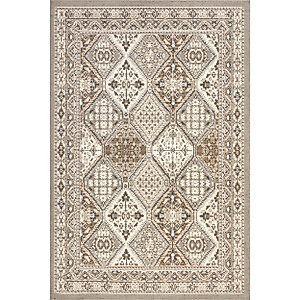 nuLOOM 5x8 Becca Traditional Tiled Area Rug, Taupe, Faded Transitional Design, Stain Resistant, For Bedroom, Dining Room, Living Room, Hallway, Office, Kitchen, Entryway