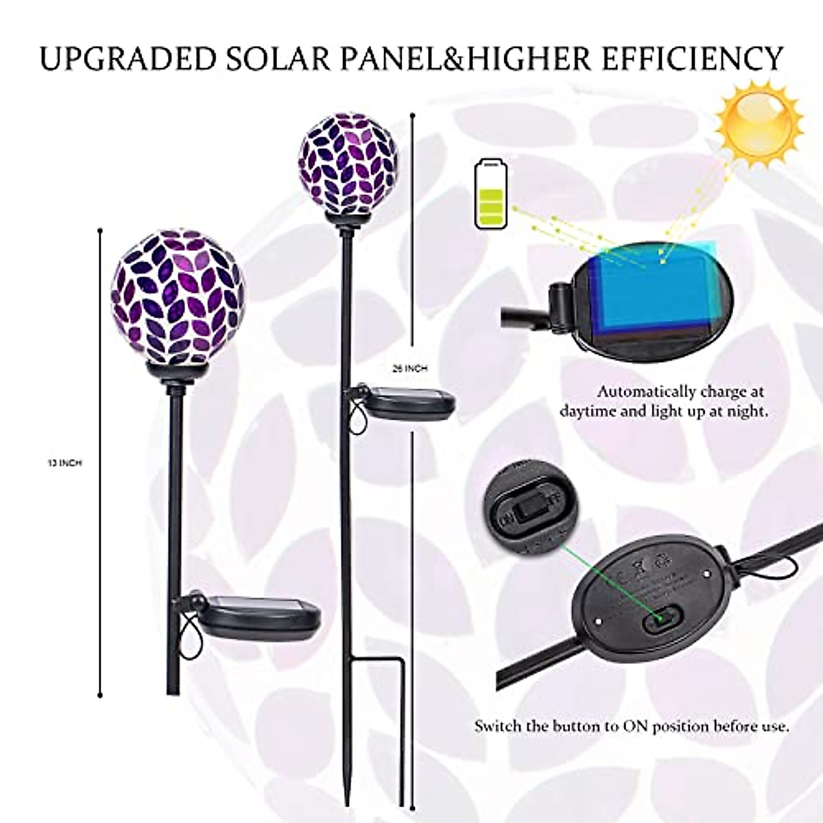 VCUTEKA Solar Path Lights Outdoor Decorative - Mosaic Solar Garden Stakes Light Waterproof LED Light for Landscape Lawn Patio Yard Driveway Decoration, Purple, 1 Pack