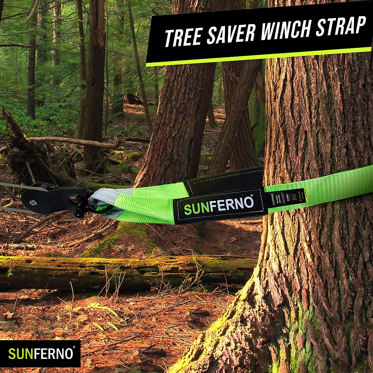 Sunferno Tree Saver Winch Strap 35,000 lbs Certified | Confidently Rig Your Winch Line | 3 inch x 8 Foot | Heavy Duty Emergency Off-Road Towing and Recovery Rope Winching Accessory for 4x4 and Truck