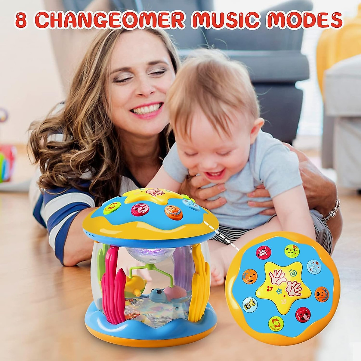 Furktem Baby Toys 12+ Months Ocean Rotating Projector - Early Education Toys with Various Pacify Music/Light for 1 2 3+ Year Old Boys Girls Birthday