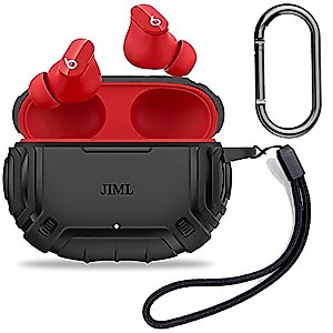 JIML Compatible Beats Studio Buds Case TPU Military Shell Protective Cover Case Skin with Keychain and Lanyard for New Beats Studio Buds 2021 (Black)