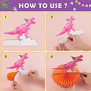 WERNNSAI 9 PCS Watercolor Dinosaur Party Honeycomb Centerpiece - Dinosaur Birthday Party Table Decorations Girls Kids Dino Birthday Baby Shower Table Toppers Supplies 3D Volcano Centerpieces