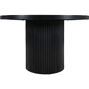 Meridian Furniture 728Black-T Belinda Collection Mid-Century Modern Dining Table, Solid Wood Base, Black Finish Oak Wood Veneer MDF Top, Round Top, Fluted Base, 48" W x 48" D x 31" H, Black