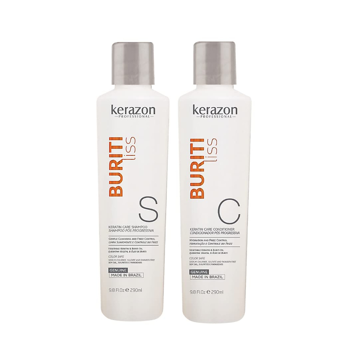 Kerazon Buriti Liss Keratin Treatment KIT - Tratamiento de Keratina Queratina Brasileña para Alisar Importada + Sulfate Free and Sodium Free Shampoo & Conditioner KIT