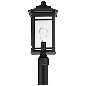 John Timberland North House Mission Traditional Outdoor Post Light Fixture Matte Black Metal 19 1/2" Clear Glass Shade Exterior House Porch Patio Outside Deck Garage Yard Front Door Garden Home