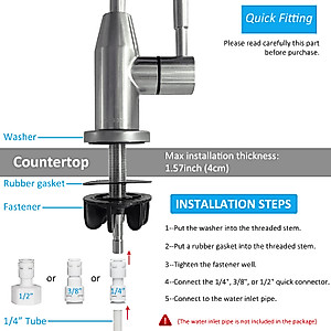 2024 Update Kitchen Water Filter Faucet with Flexible Gooseneck, Lead-Free Drinking Water Faucet Safety for Water Filtration Systems or Reverse Osmosis Systems, Stainless Steel Beverage Faucet