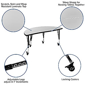 Flash Furniture Emmy 2 Piece Mobile 47.5" Circle Wave Flexible Grey Thermal Laminate Kids Adjustable Activity Table Set