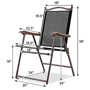 BestComfort Patio Folding Chairs Set of 2, Portable Sling Chairs with Armrest Metal Frame, Indoor Outdoor Lawn Chairs, Folding Chairs for Yard Garden Poolside Beach Camping, No Assembly, Black