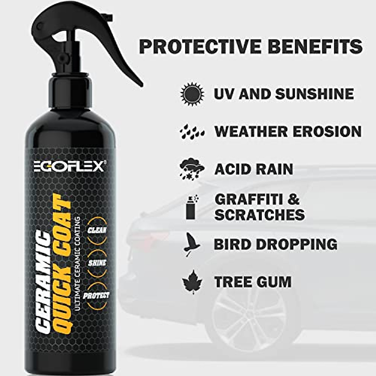 EGOFLEX Ceramic Coating for Cars Paint Sealant Detailing Spray - Automotive Wax & Polish Waterless Wash Hydrophobic SiO2 Top Clear Coat Crystal Shine for Car, SUV, Motorcycle, RV, Boat, Yacht 8 Fl Oz