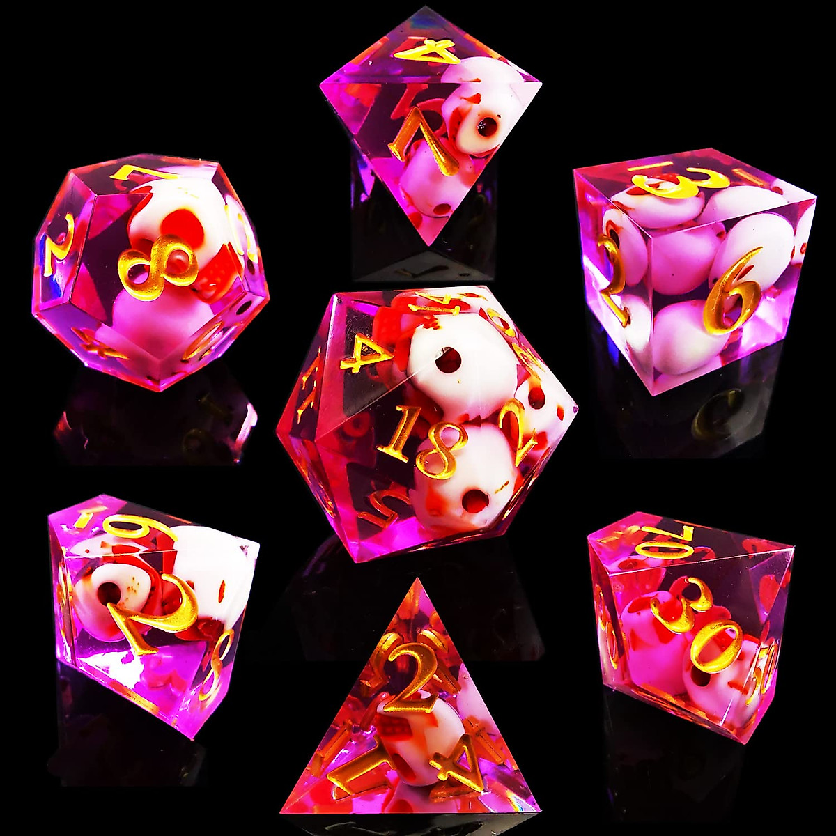 HAOMEJA DND Skull Resin Dice Set Handcrafted Designer 7-Die Polyhedral RPG Dice Set with Sharp Edges for Tabletop RPG Player Galaxy Series (Skull-Purple)