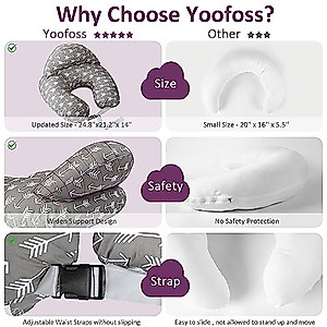 Yoofoss Nursing Pillow for Breastfeeding, Plus Size Ergonomic Breastfeeding Pillows, Breast Feeding Pillows for Mom and Baby with Adjustable Waist Strap, Removable Cover and Security Fence, Arrow Grey
