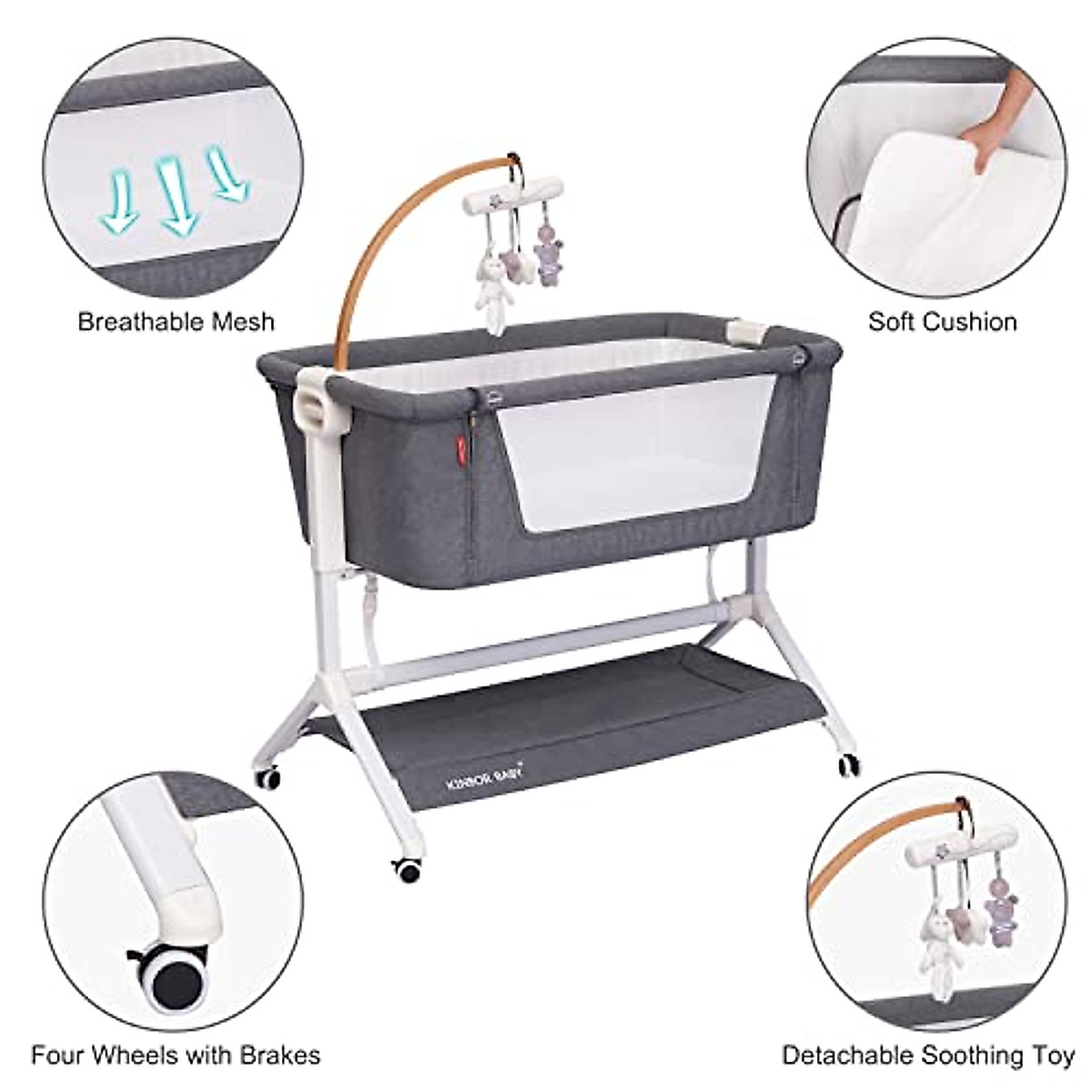 Kinfant Toddler Beds Infant Bassinet - Cribs Bedside Sleeper for New Born Babies Adjustable Portable Bed with Hanging Dolls