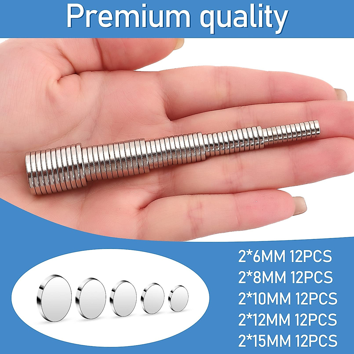 60Pcs Small Magnets,5 Different Size Round Magnets,Neodymium Magnets,Mini Strong Magnet,Rare Earth Magnets for Crafts,Multi-Use Circle Round Magnets for Refrigerator Office Whiteboard School