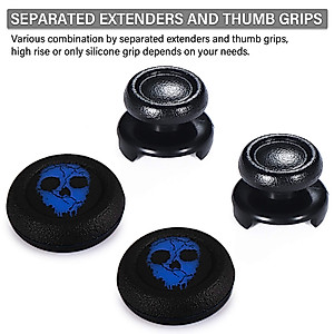 Playrealm FPS Thumbstick Extender & Printing Rubber Silicone Grip Cover 2 Sets for PS5 Dualsenese & PS4 Controller (Ghost Blued)