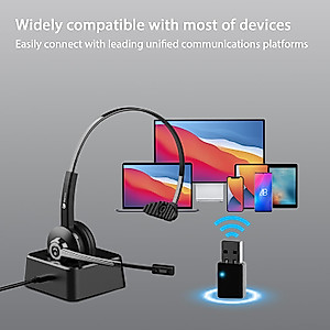 Earbay Trucker Bluetooth Headset, Wireless Headset with Microphone Noise Canceling & USB Dongle, Bluetooth Headphones with Mic Mute & Charging Base for PC Computer/Phones/Office/Zoom/Skype/Meeting