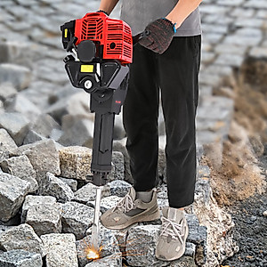 Gasoline Demolition Jack Hammer, 52cc 2in1 Gasoline Concrete Breaker Drill 2 Stroke Gas Powered Demolition Jack Hammer Concrete Breaker Punch Drill Jack Hammer with 2 Chisels for Heavy Concrete