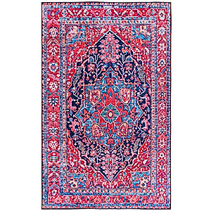 SAFAVIEH Tucson Collection Machine Washable Slip Resistant 8' x 10' Navy/Red TSN121N Oriental Medallion Living Room Dining Bedroom Area Rug