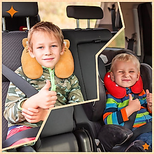 Maitys 4 Pcs Travel Pillow for Kids Cute Animal Neck Head Chin Support Pillow Soft U Shaped Kids Neck Pillow Car Seat Comfortable PP Cotton Pillow for Airplane Sleeping Children Gift