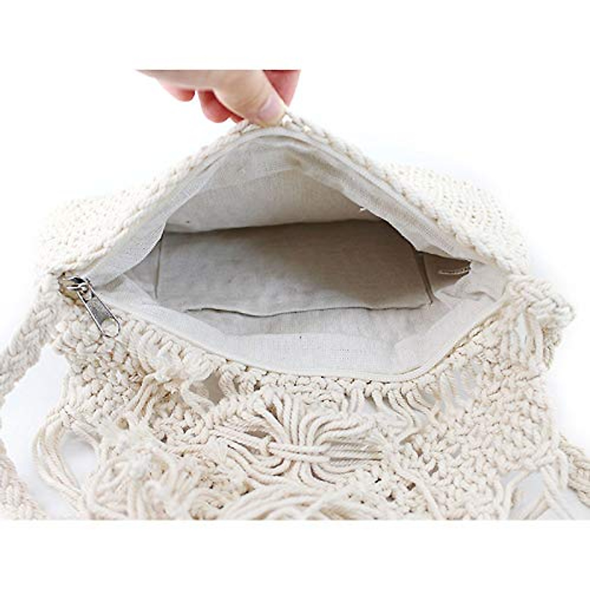 DIGOGO Womens Cotton Crochet Fringe Crossbody Shoulder Bag Bohemian Summer Beach Purse Handwoven Straw Bag