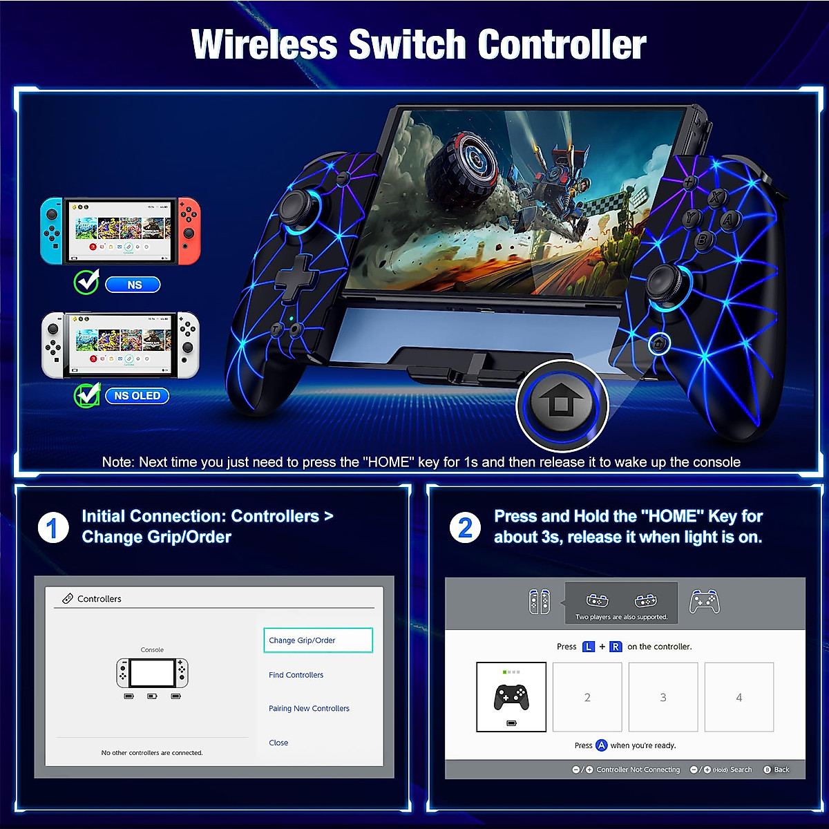 Spican Switch Controllers for Nintendo Switch/Switch OLED Controller, Switch Wireless Pro Controller One-Piece Joypad, Full-Size Ergonomic Handheld Mode Controller Gamepads Standard Controllers