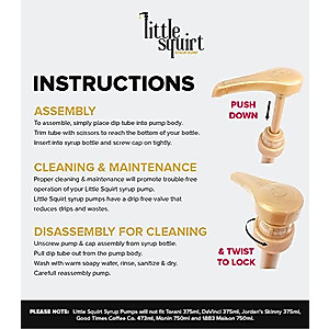 6-Pack Gold Torani Syrup Pump for Coffee Syrup Bottle by Little Squirt, Fits Torani & Skinny Syrup 750ml, Monin Liter Bottles, Coffee Syrup Pump Dispenser & Coffee Bar Accessories