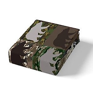 Wildlife Animal Hunting Camo Print Bed Sheet King Set,Camouflage Plaid Print Sheet Sets Adults Room Decoration,Bear Bedding Set with Flat,Fitted Sheet,2 Pillow Cases