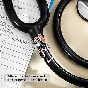 Custom Name Birth Flower Stethoscope Tag Nurse Gift Stethoscope ID Tag Doctor Gift Personalized Stethoscope Charm Nurse Appreciation Gift Stethoscope Ring with Birthstone