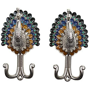 2pcs Peacock Metal Double Hanger Hook Double Head Wall-Mounted Coat Towel Hanger Hook - Silver