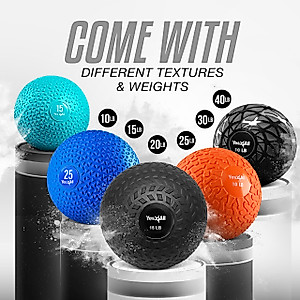 Yes4All 25 lbs Slam Ball for Strength, Power Workout - Fitness Exercise Ball with Grip Tread & Durable Rubber Shell (25 Lbs, Black)