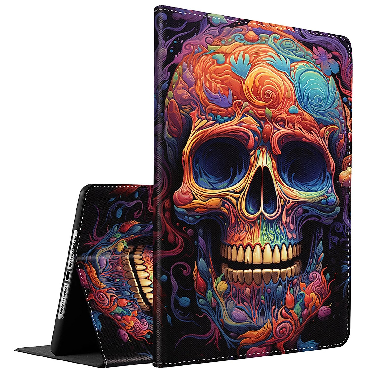 Case for iPad Pro 11 Inch 4th/3rd/2nd/1st Generation 2022/2021/2020/2018, Multi-Angle Smart Stand Cover Auto Sleep/Wake Fit iPad Air 4/5, Colorful Floral Skulls