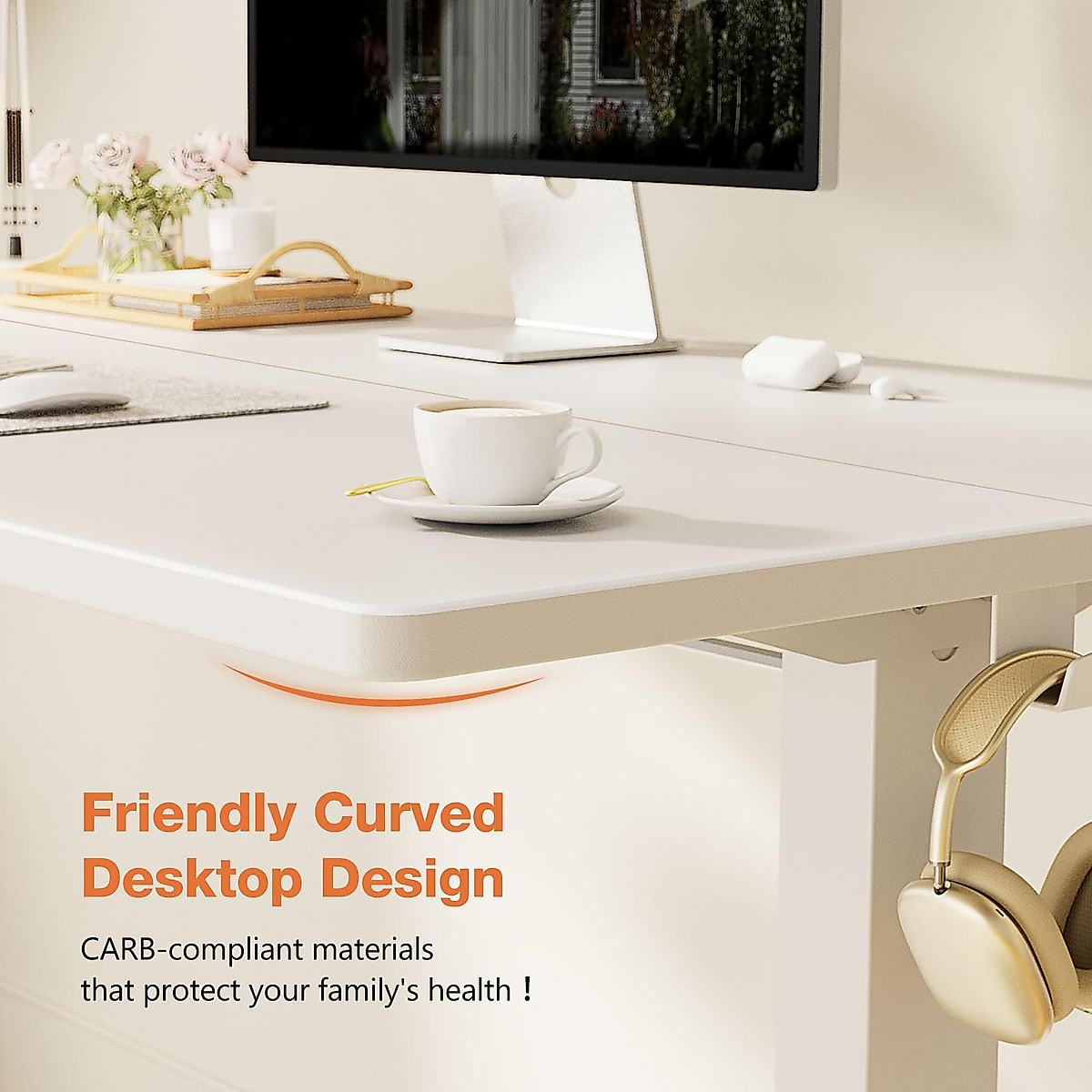 Sweetcrispy Electric Standing Desk - 40 x 24 inch Adjustable Height Sit to Stand Up Desk with Splice Board, Rising Home Office Computer Table with 2 Hook and Wire Hole for Work