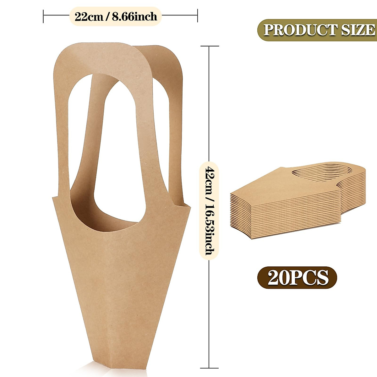 xialgshe 20 Pcs kraft paper flowers gift bags bouquets bags cones flower bouquet bags with handle to make bouquets for wedding,paper wedding birthday gift bag valentines day gift bag