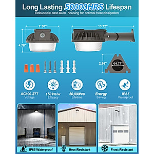 AKK LED Barn Light with Timed Dimming, 80W/60W/40W Selectable, 3000K/4000K/5000K Tunable, 12000LM Dusk to Dawn LED Outdoor Light with Photocell, Waterproof Security Lights, Flood Lights for Barn,Yard