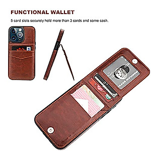 KIHUWEY Compatible with iPhone 13 Pro Case Wallet with Credit Card Holder, Premium Leather Magnetic Clasp Kickstand Heavy Duty Protective Cover for iPhone 13 Pro 6.1 inch(Brown)