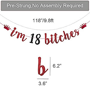 ZHAOFEIHN Red Glitter I'm 18 Bitches Banner, Pre-Strung,Red Paper Glitter Garlands for 18th Birthday Party Decorations, Letters Red,I'm 18 Bitches