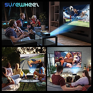 SUREWHEEL Projector, 1080P Native Projector with WiFi and Bluetooth, 12000 Lumens Bluetooth Projector 220" Display, Outdoor Movie Projector Compatible with TV Stick/HDMI/iOS/Android