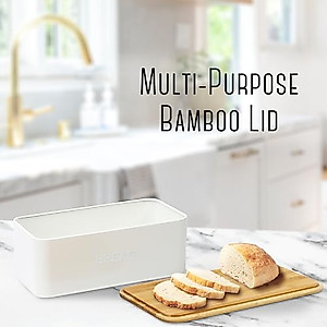 OUTSHINE White Bread Box for Kitchen Countertop, Bread Box with Cutting Board Lid, White Bread Box, Small Bread Box, Bread Bin, Bread Holder for Kitchen Counter