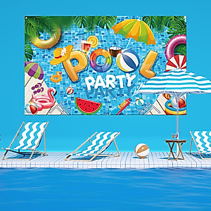 Summer Beach Party Decorations, Pool Banner Backdrop for Kids Summer Pool Party Decorations Supplies, 72x43 inch