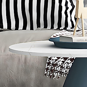 KWOKING Modern Slate Pedestal Coffee Table Round Cocktail Table Italian Tea Table, Creative Slate Coffee Table,Living Room Sofa Table, Simple Small Round Table White Blue 24" L x 24" W x 18" H