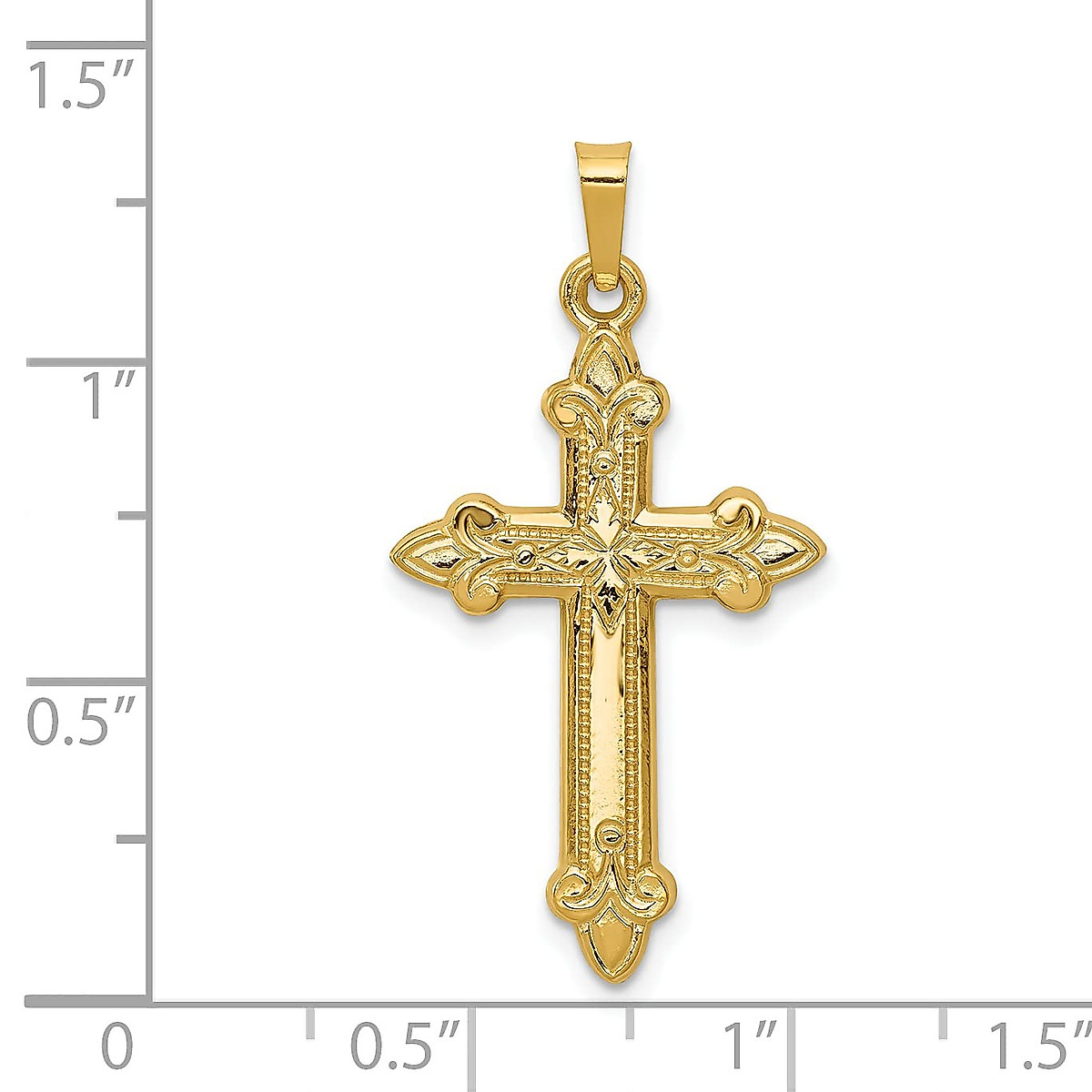 Avariah 14k Yellow Gold Fleur De Lis Cross Pendant - 35mm