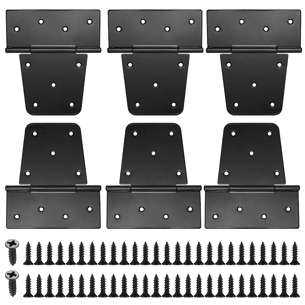 Heavy Duty Gate Hinges for Wooden Fences, 6 Pcs Fence Hinges, Black Shed Hinges, Iron Metal Barn Door Gates Hinges for Wood Shed Barn Door Wood Fence Gate Swing Door Hinges, with 54 Screws