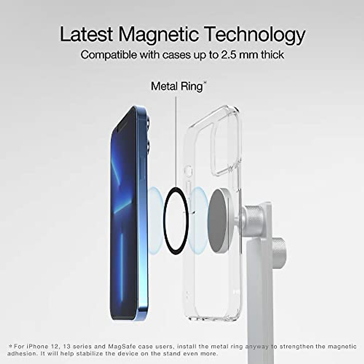 AluDisc Pro 360°-Directional Magnetic Aluminum Desk Phone Stand Tilt Swivel Rotate Angle Adjust Height 12" for All iPhone 15/14/13/12 Samsung Galaxy Note All Smartphones and Nintendo Switch (ST-520SI)